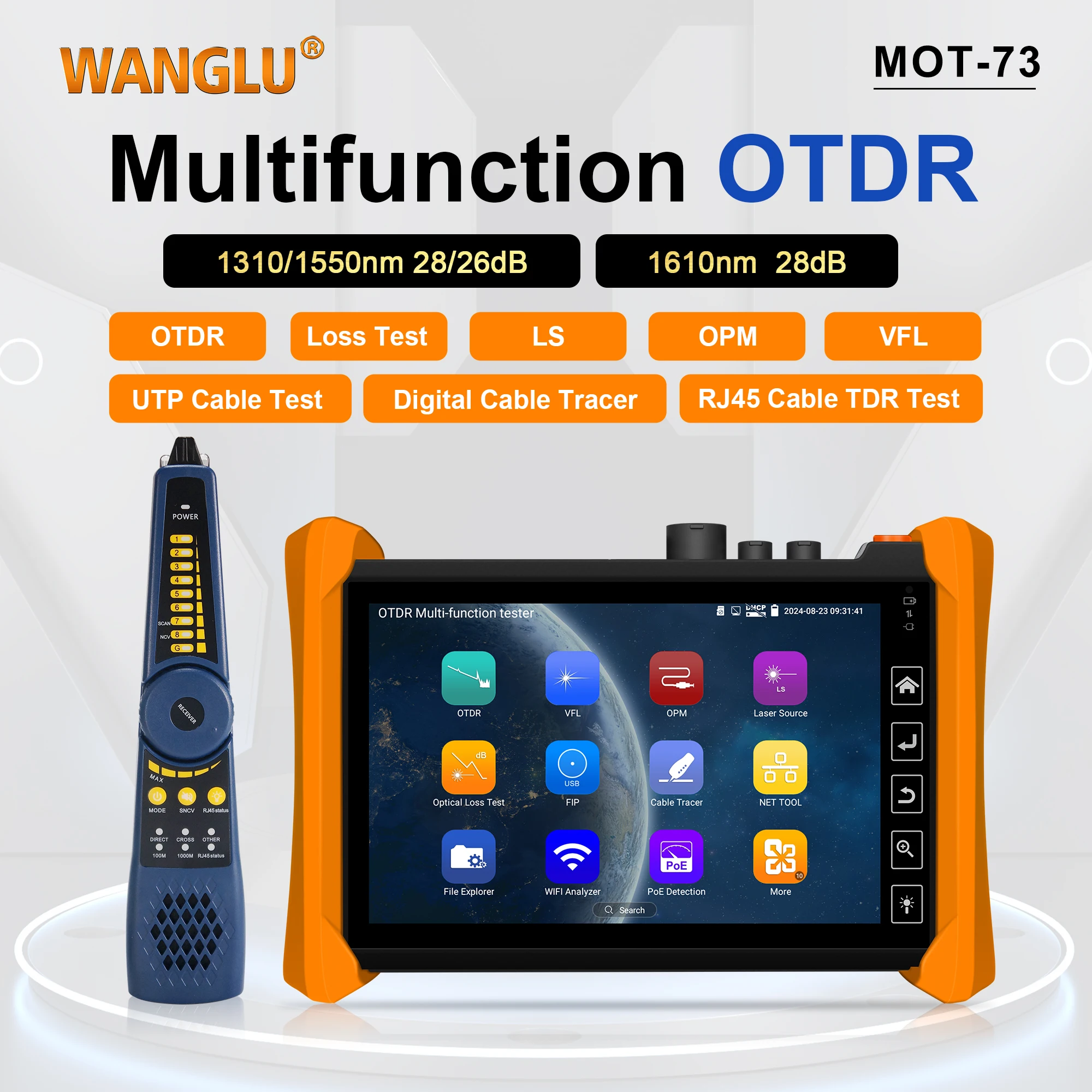 WANGLU Multifunktions-OTDR-Fasertester, optisches Reflektometer, 7 Zoll ...