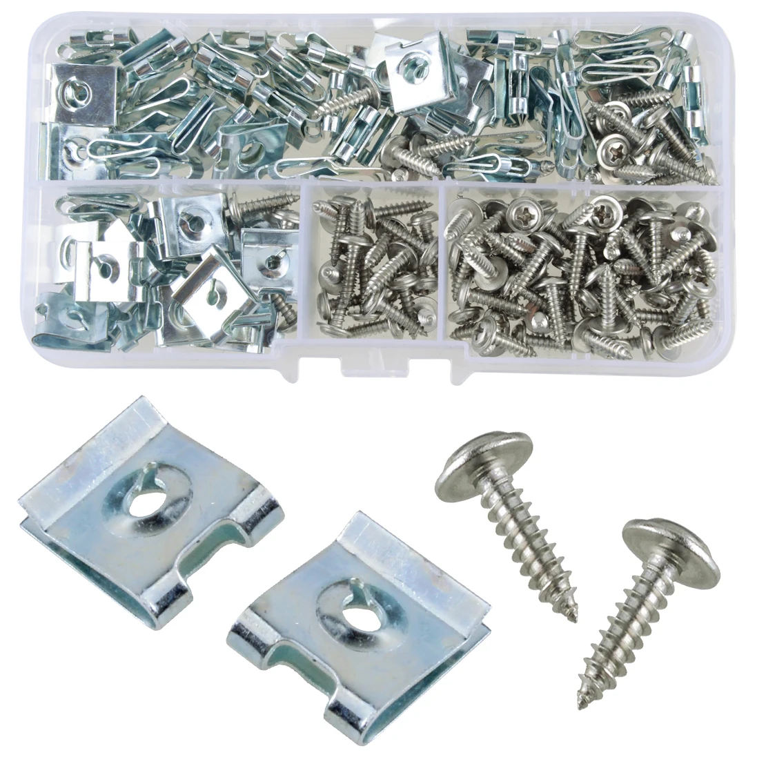 200pcs-Set-Silver-U-Nuts-Self-Tapping-Screw-Spire-U-Clips-Speed ...