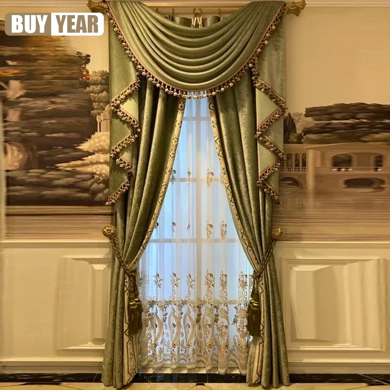 French Light Luxury Fresh Green Velvet Embroidered Lace Stitching High ...