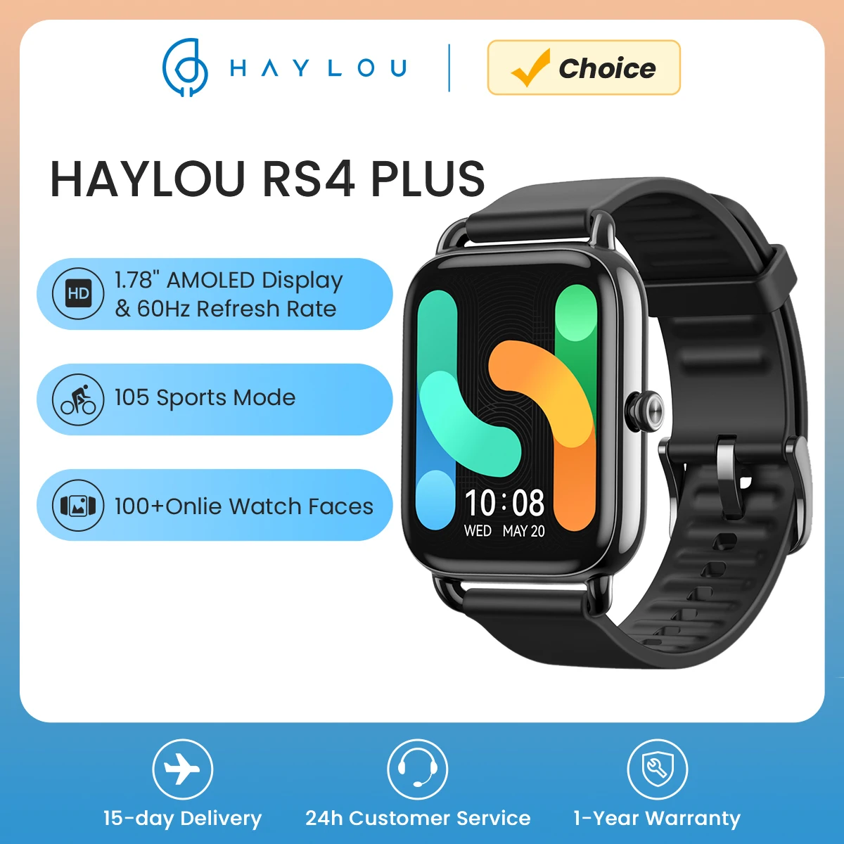 HAYLOU RS4 Plus Smartwatch 1.78'' AMOLED Display 105 Sports Modes 10 ...