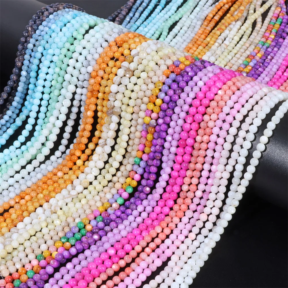4mm-Round-Colored-Freshwater-Shell-Beads-Muticolor-Dyed-Mother-Of-Pearl ...