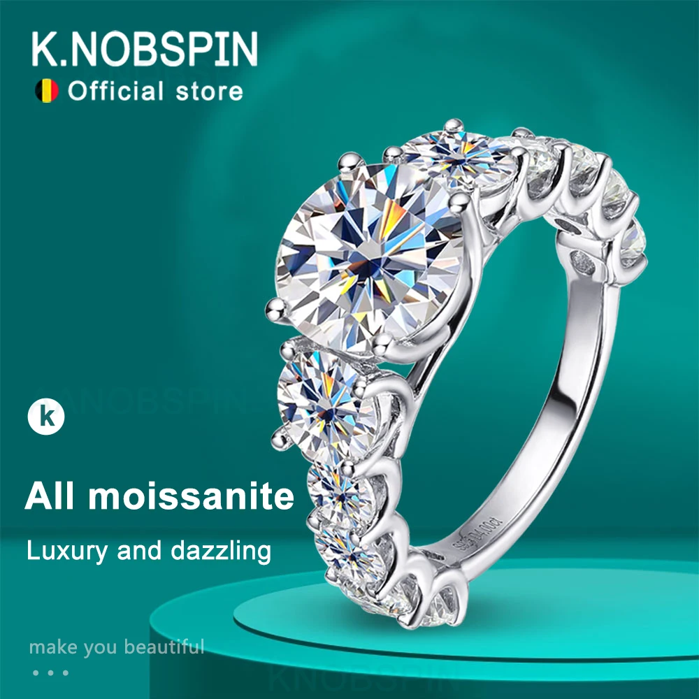 KNOBSPIN-8ct-D-Color-All-Moissanite-Ring-s925-Sliver-Plated-18k-White-Gold-Wedding-Band ...