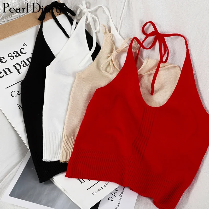 Pearl-Diary-Women-Knitted-Halter-Crop-Top-Summer-Backless-Sexy-Knitting ...