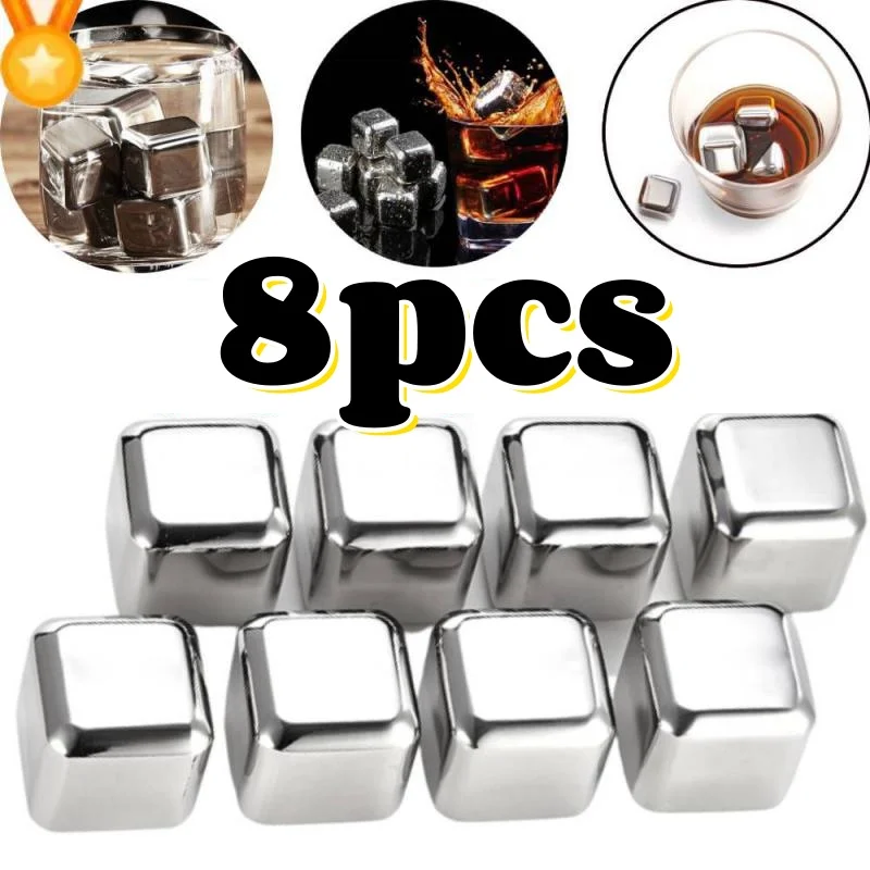 1/2/3/5/6/8pcs Stainless Ice Rocks Whisky Ice Stone Ice Cubes Metal ...