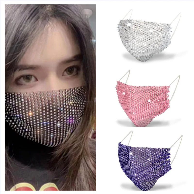 Shiny-Rhinestone-Mask-Face-Decor-Jewelry-Bling-Elastic-Fashion-Jewelry ...