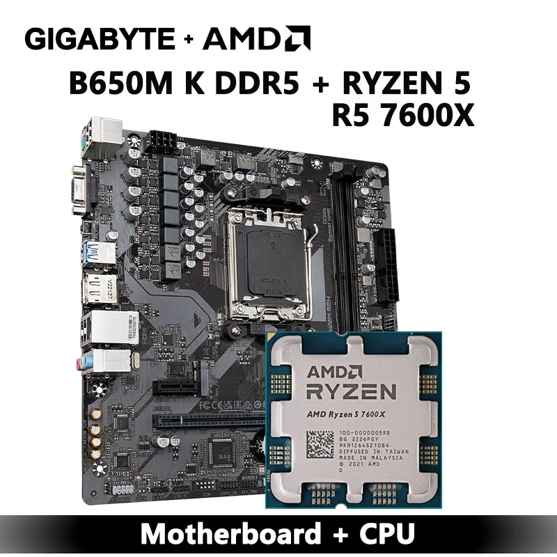 AMD placa base Ryzen 5 7600X R5 7600X CPU + GIGABYTE GA B650M K, AMD ...