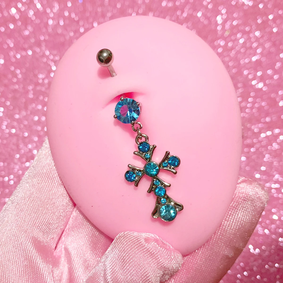 Y2K Body Piercing Blue Crystal Cross Belly Button Rings Sexy Fashion ...