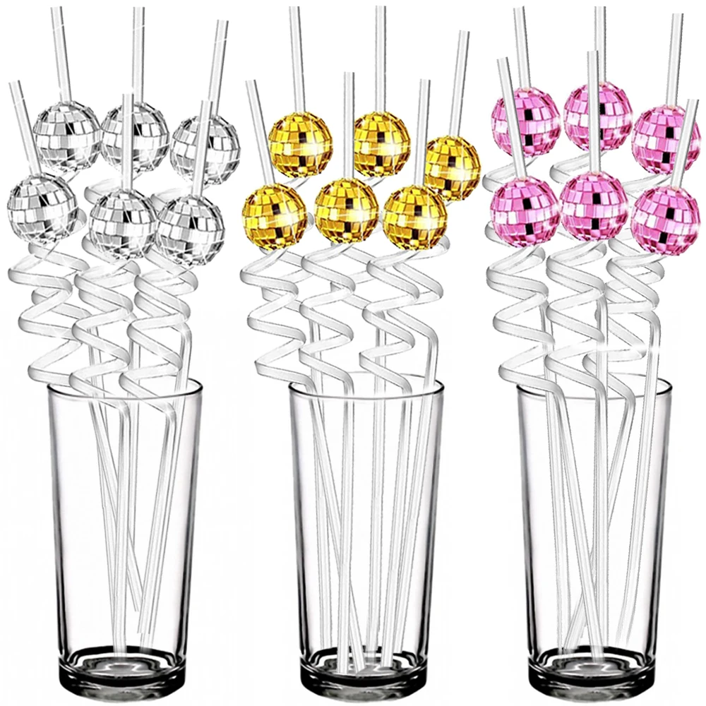 12-24pcs-Mirror-Disco-Ball-Drinking-Straw-Reusable-Plastic-Straw-Mini ...