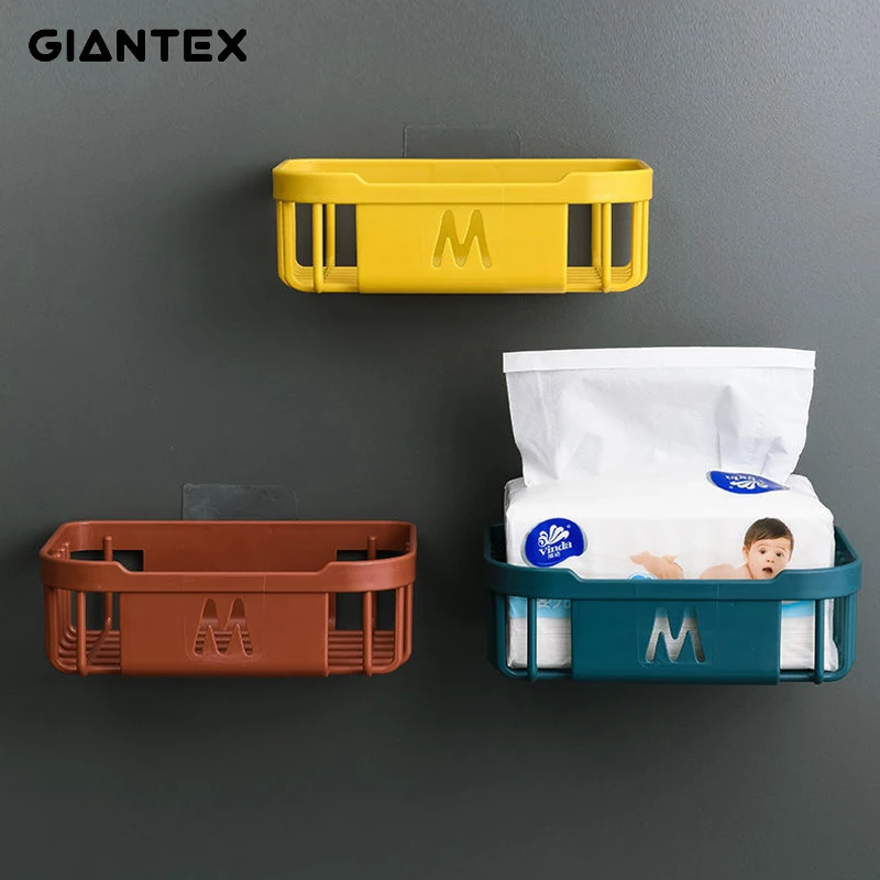 Punch Free Toilet Paper Shelf Bathroom Kitchen Tissue Box Wall Mounted ...