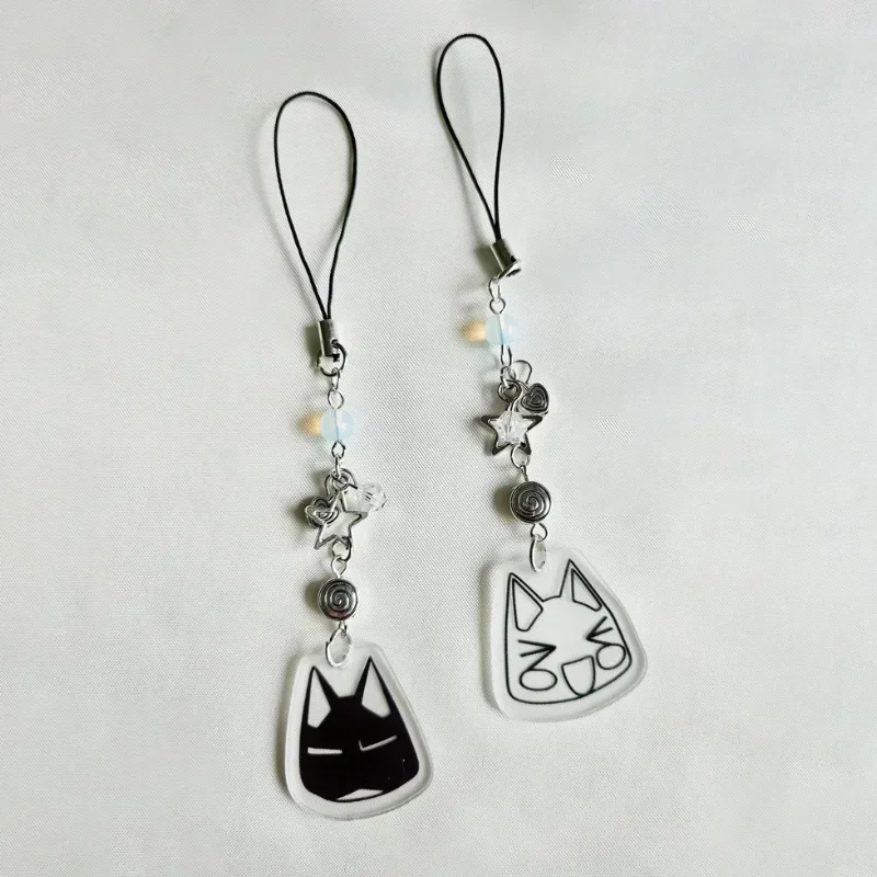 Handmade Y2K Jewelry Cartoon Cat Phone Charm Chain Toro and Kuro ...