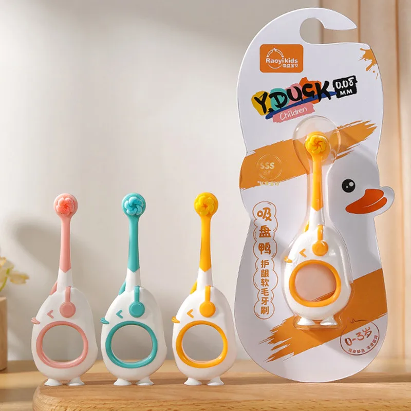 Suction Cup Duck Baby Toothbrush Children Cute Cartoon Soft Bristles ...