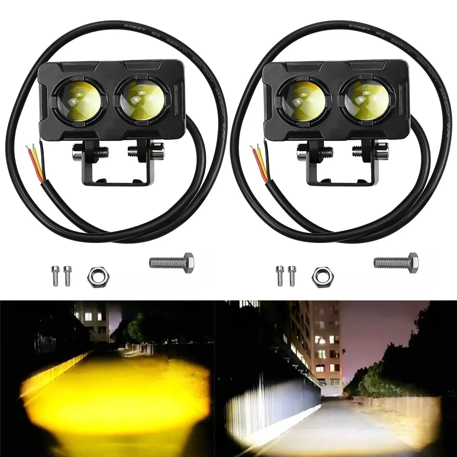 1/2PCS Motorcycle LED Fog Lights ATV Driving Fog Light Dual Color Work ...