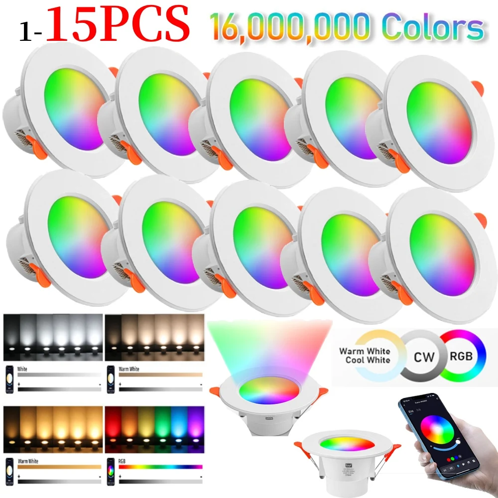 1-15PCS-RGB-LED-Downlight-RGBW-CW-CCT-Dimmable-Spotlight-10W-Bluetooth ...