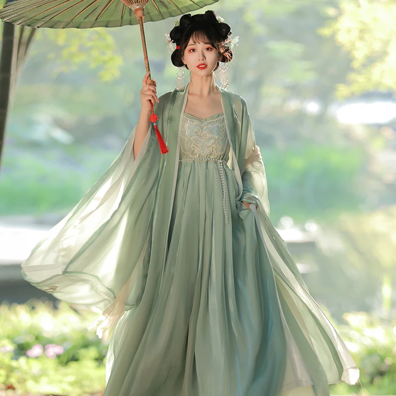 Tang dinastia verde azul hanfu feminino solto mangas compridas camisa ...