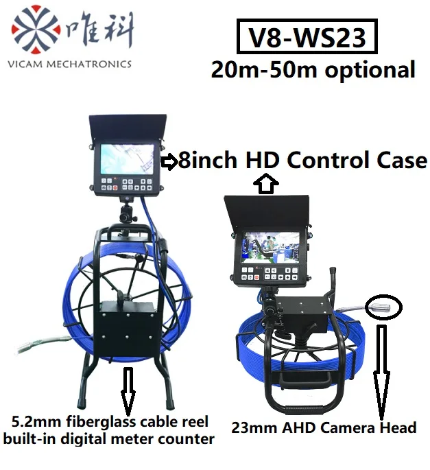 Vicam 23mm Borescope Camera 20m 60m Fiberglass Cable 5.2mm Sewer ...