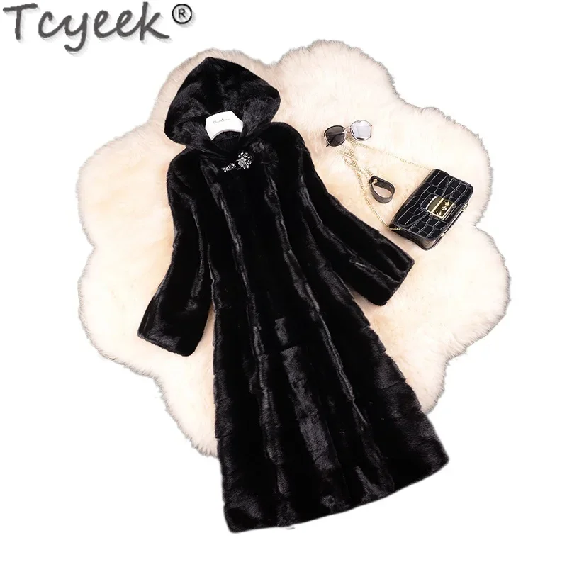 Tcyeek-Manteau en fourrure de vison véritable pour femme, vestes mi ...