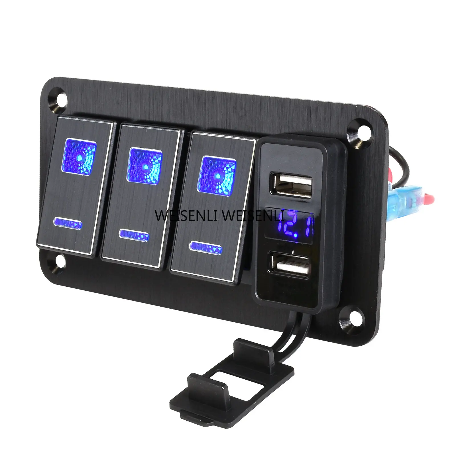 USB-Metal-12V-24V-Double-Light-Switch-ON-OFF-Rocker-Switch-Panel-LED ...