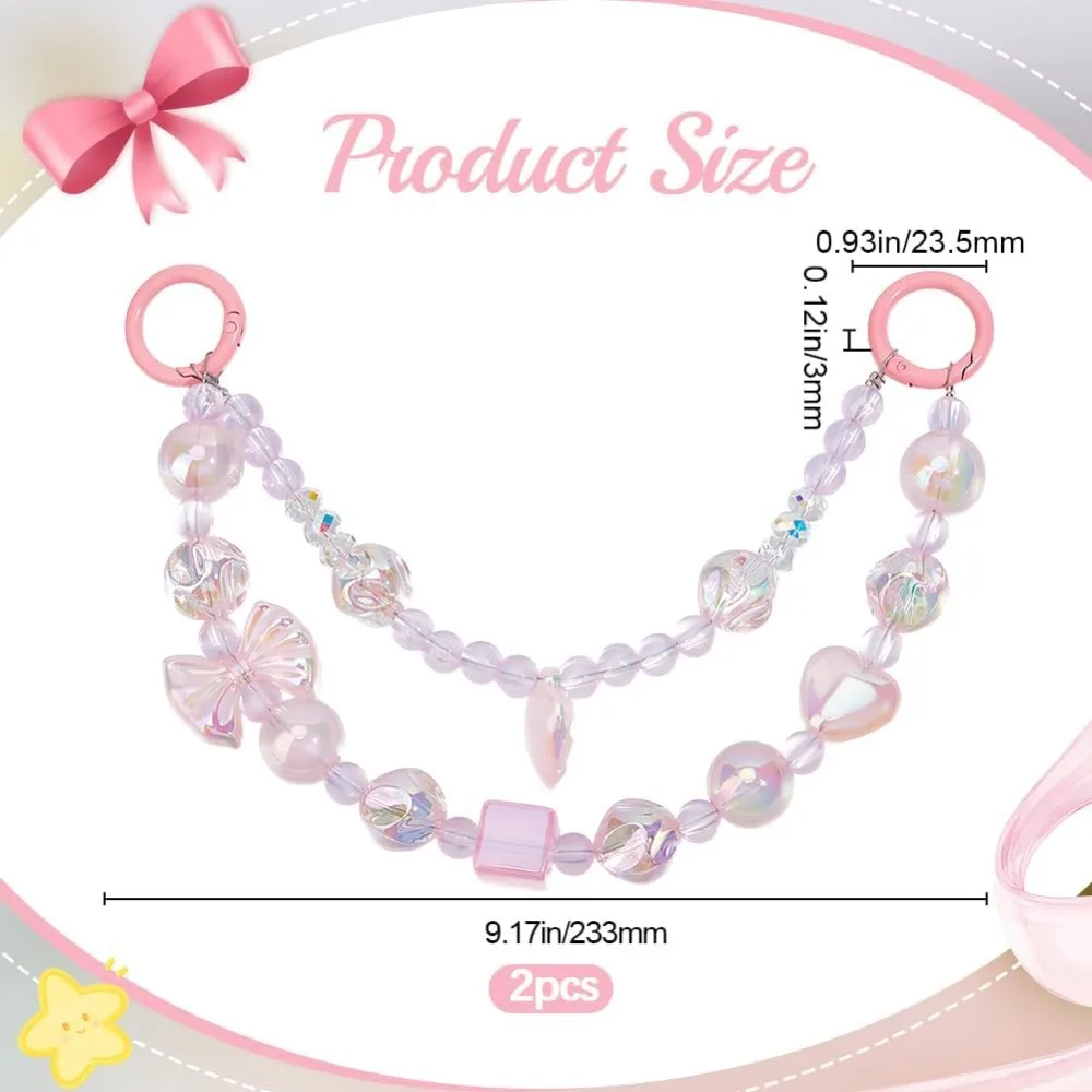 2Pcs Purse Beaded Chain Bulk Pink Plastic Bow Bowknot Heart Cube Round ...