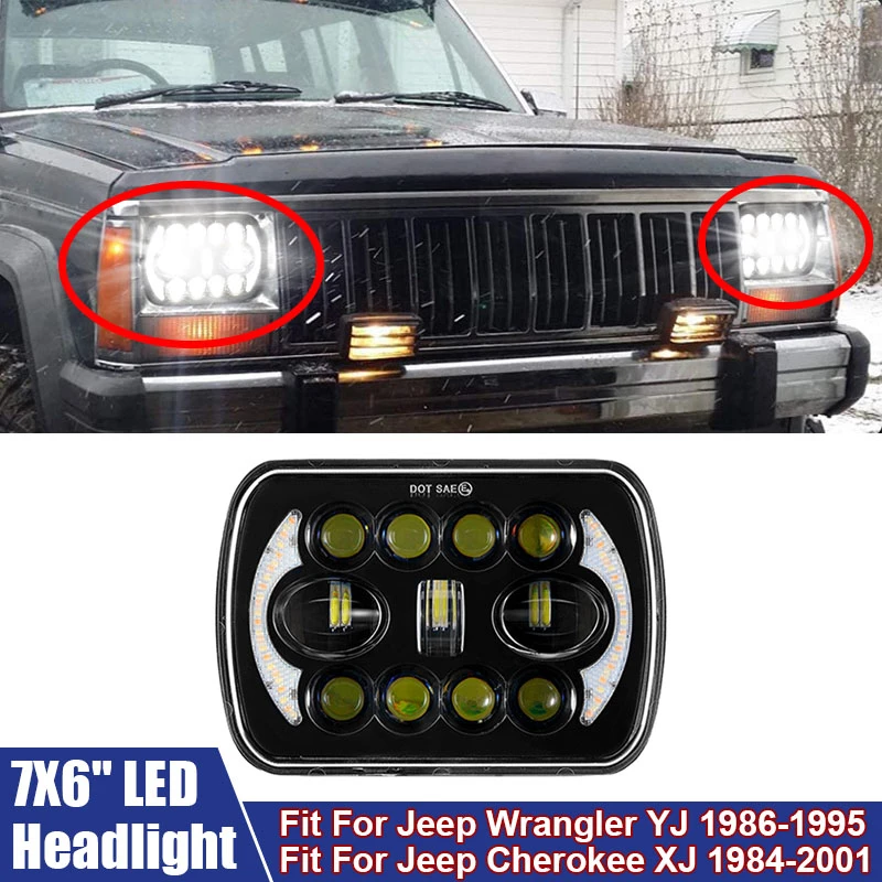 Car Front 7X6'' LED Headlight 12 24V 6000K Running Turn Light High/Low ...