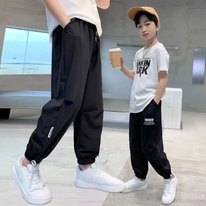Children-Ice-Silk-Feel-Long-Pants-Boys-Letter-Print-Pant-Trousers-Cool ...