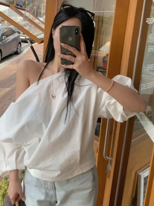 Chic Summer New Loose Casual Lantern Sleeve Pure Color Shirt Women's ...