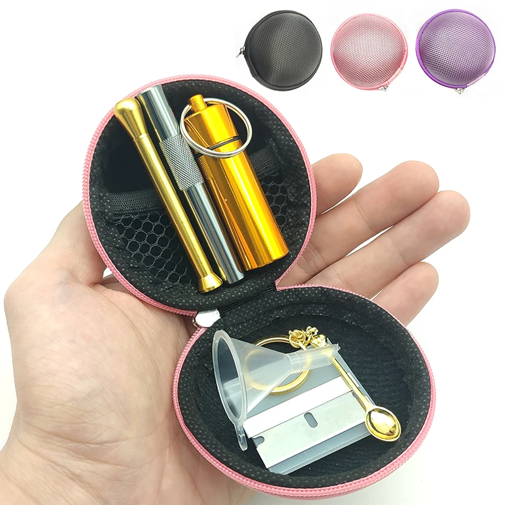 1Set Snuff Smoke Sniffer Tube Set With Metal Pill Bottle Spoon Acrylic ...