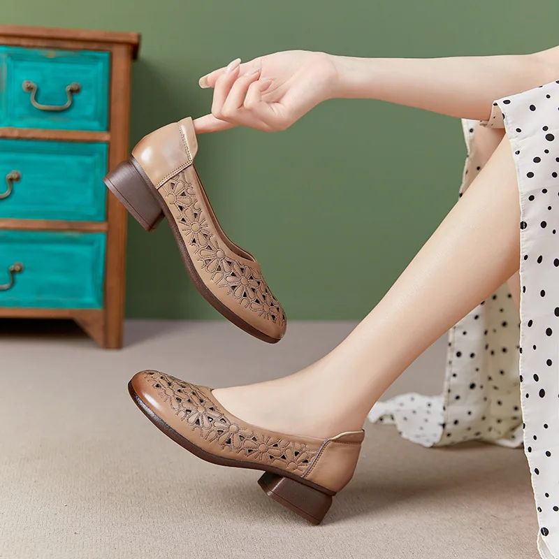 2024-New-Genuine-Leather-Shallow-Mouth-Women-Single-Shoes-Women-s-Thick ...