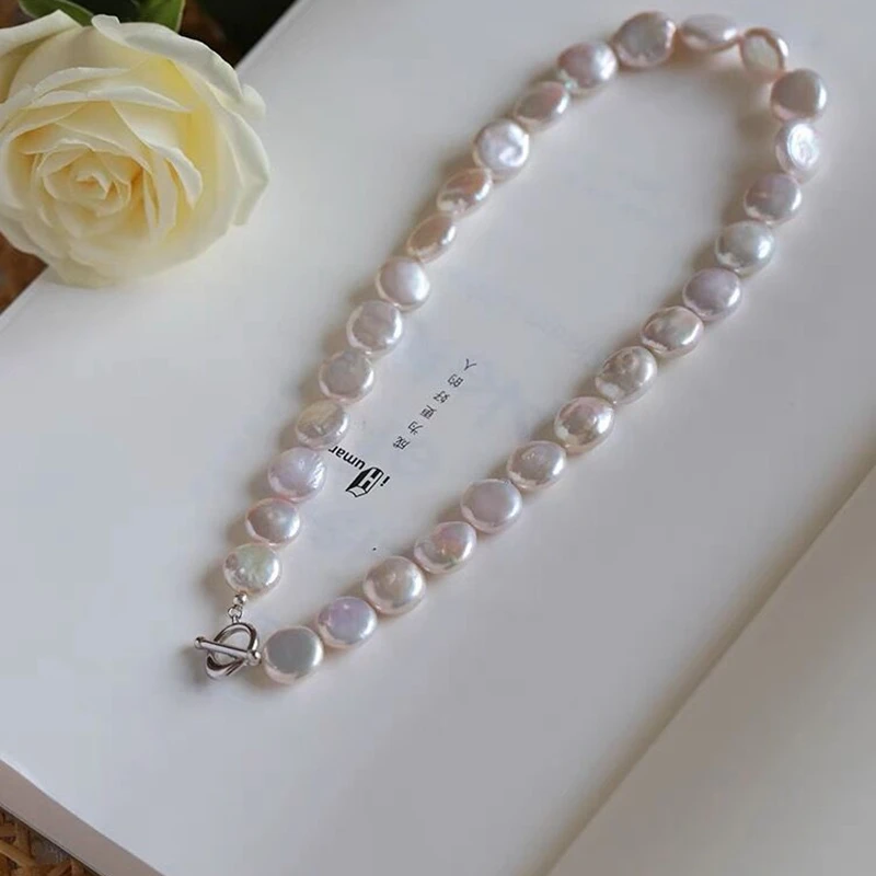 Handmade Temperament Full White Baroque Button Freshwater Pearl ...