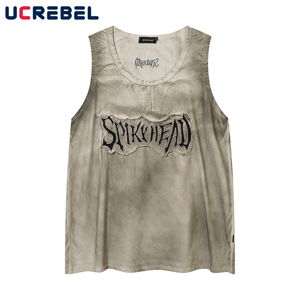Patch-Letter-Distressed-Tank-Top-Mens-Summer-High-Street-Crew-Neck ...
