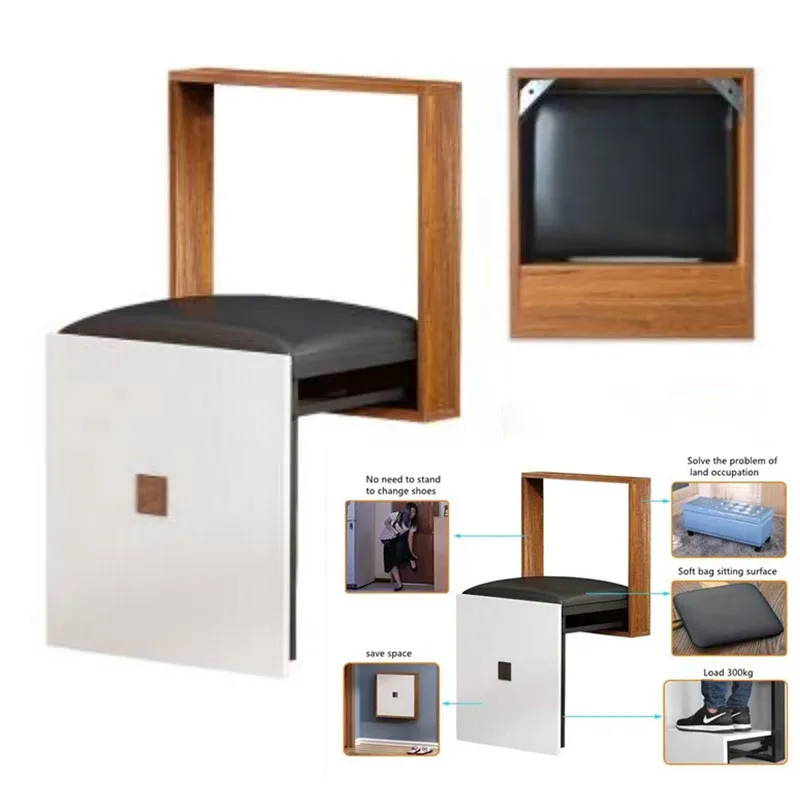 Foldable-Wall-Mounted-Shoe-Changing-Stool-with-Soft-Bag-Wall-Hanging ...