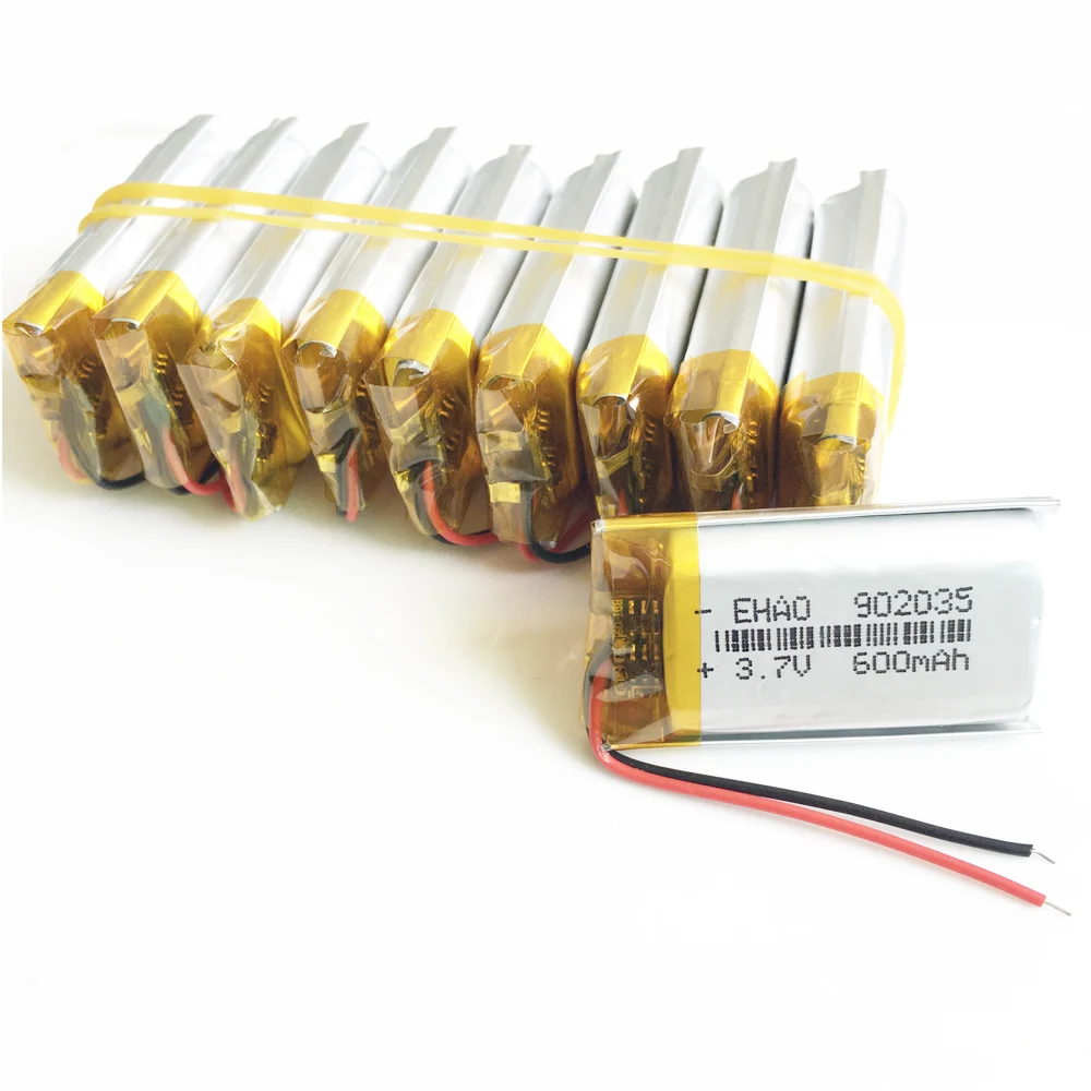 Lot 10 PCS 3.7V 600mAh Lipo Polymer Lithium Rechargeable Battery 902035 ...