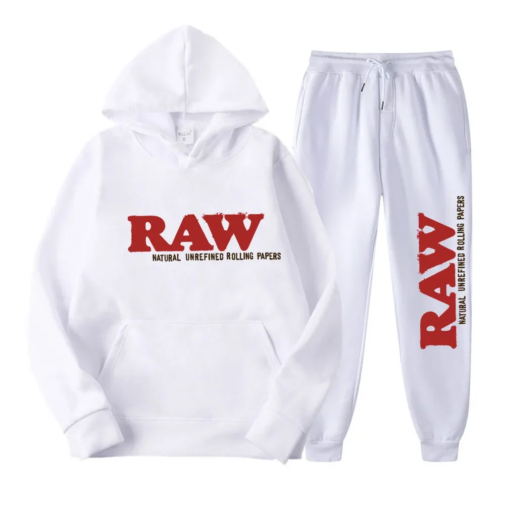 RAW Men's Set Hooded Fleece Hoodie Sweatpants Running Men's Two Pieces ...