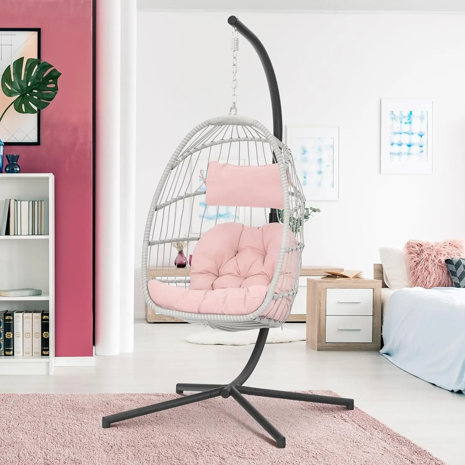 Chair-with-Stand-Pink-Swing-Egg-Chairs-Wicker-Rattan-Hammock-Chairs-for ...