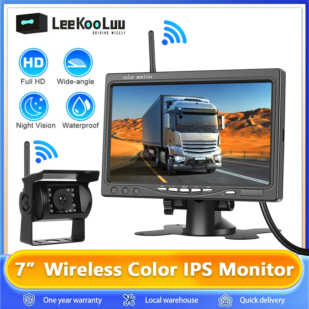 Leekooluu 7" Car IPS Screen Monitor Wireless Rear View Waterproof ...