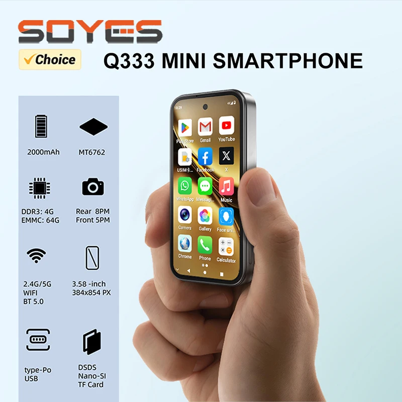 SOYES Q333 Mini Smartphone 4GB RAM 64GB ROM Android 12.0 Face Unlock ...