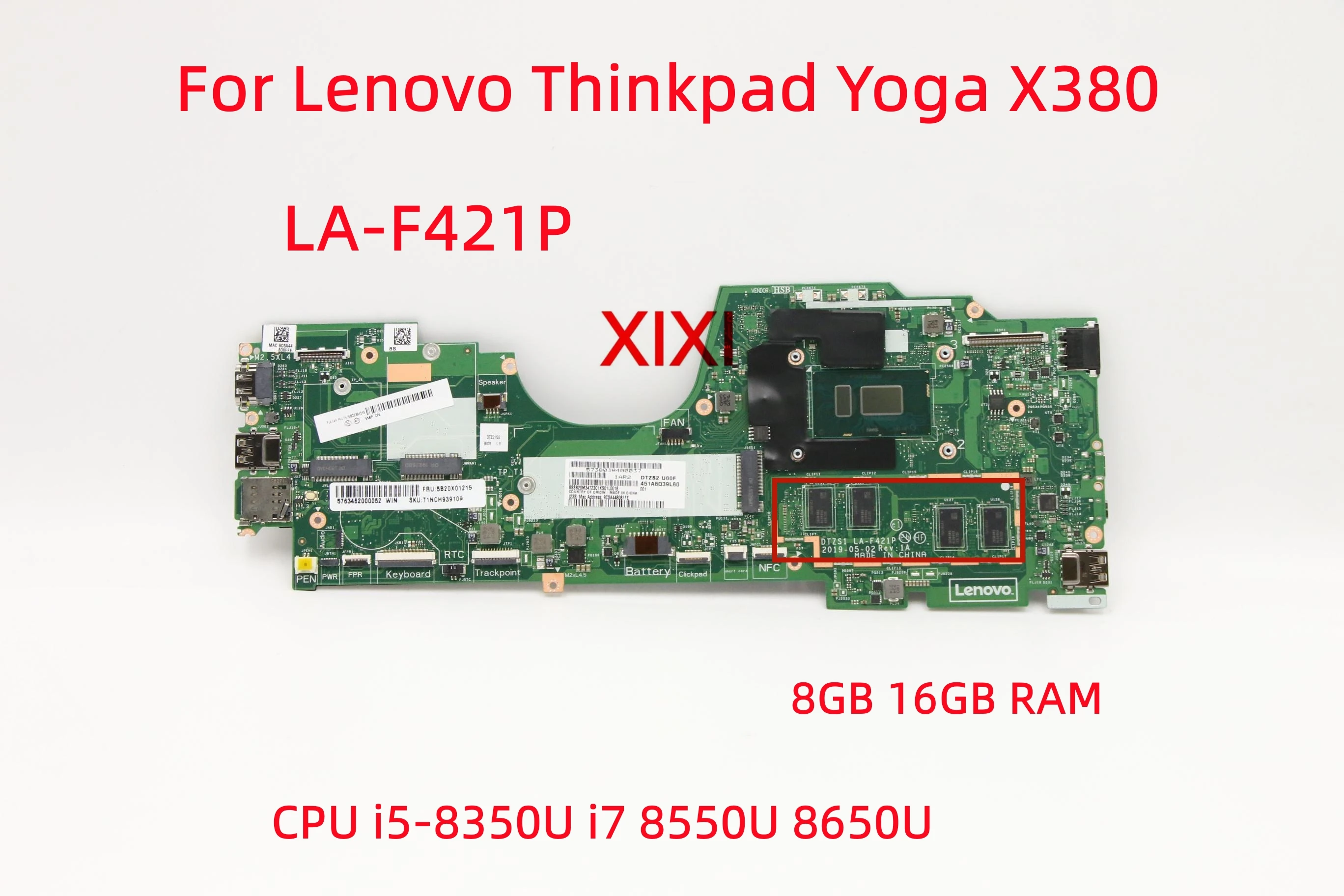 LA F421P For Lenovo Thinkpad Yoga X380 Laptop motherboard With CPU i5 8350U i7 8550U 8650U 8GB ...