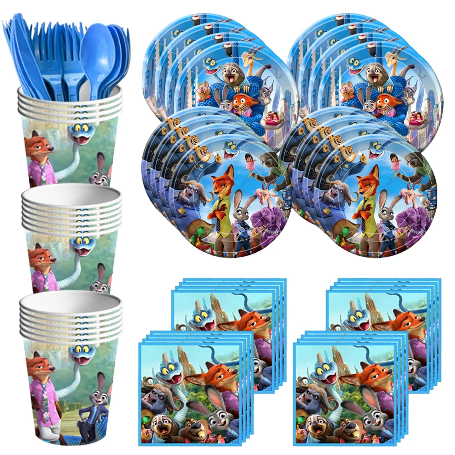 Zootopia 2 Birthday Party Decoration Anime Tablecloth Cup Plate Napkin ...