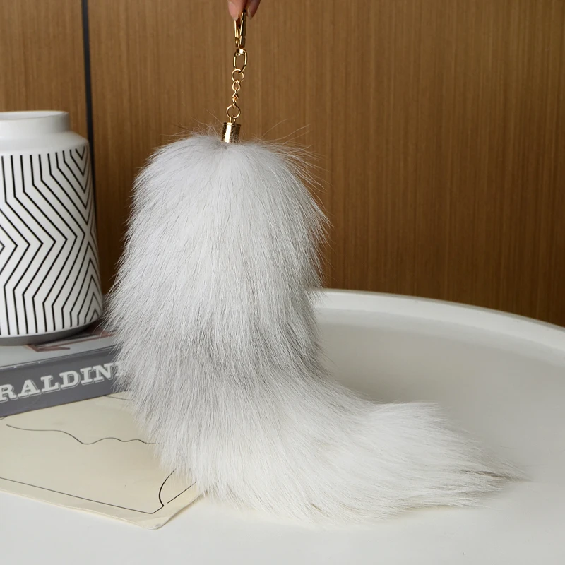 Long Chain Key Holder Animal Tail Keychain - Fluffy Plush Key Ring With ...