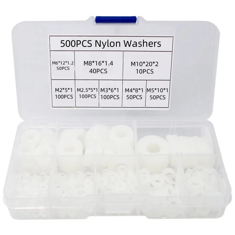 500pcs White Nylon Flat Washer Kit M2M3M4M5M6M8M10 in Black Suitable ...