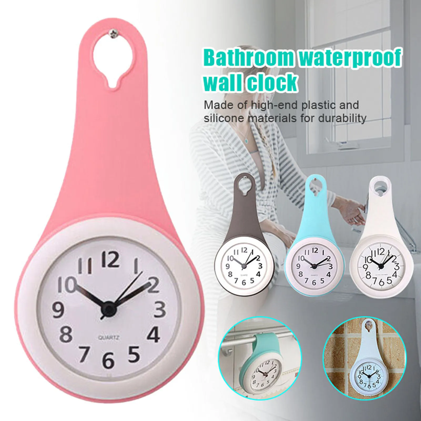 Kitchen Bathroom Wall Clock Multipurpose Water Resistant Hanging Clock ...