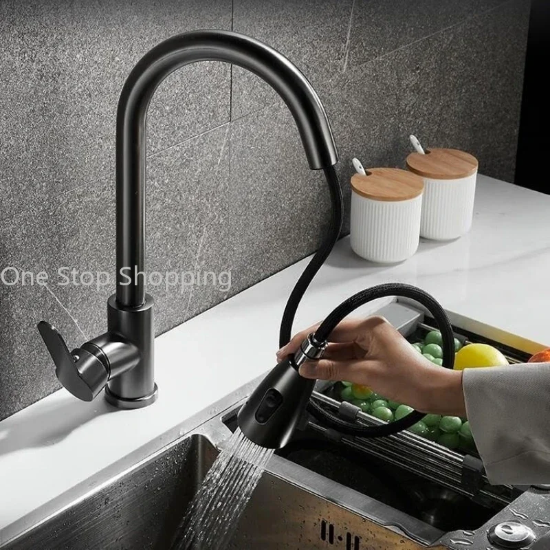 Stainless-Steel-Pull-Type-Faucet-Outlet-Cold-and-Hot-Water-Dish-Washing ...