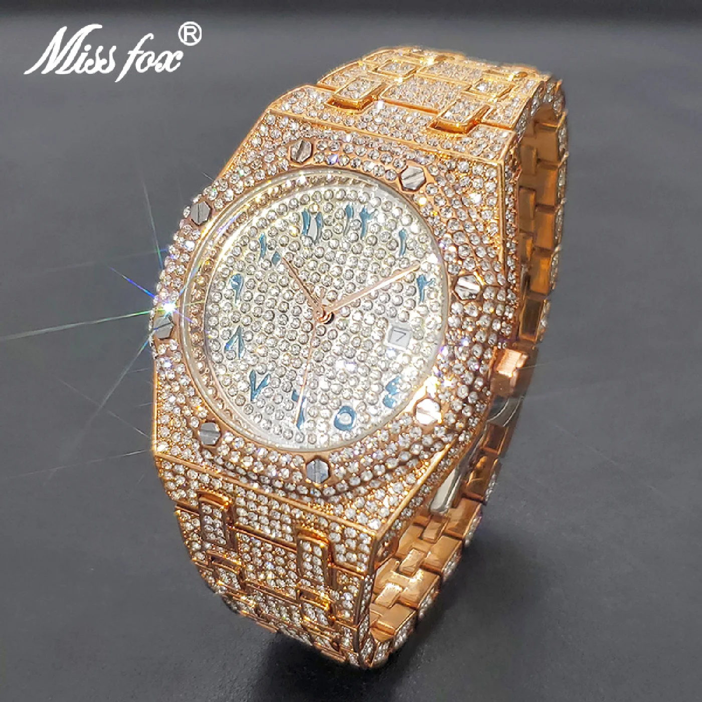 Stylish-Rose-Gold-Watch-For-Men-Luxury-Diamond-Iced-Out-Bling-Hip-Hop ...
