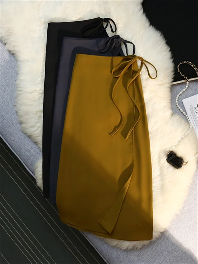 Sheah-faldas-de-cintura-alta-con-cordones-para-mujer-faldas-Midi ...