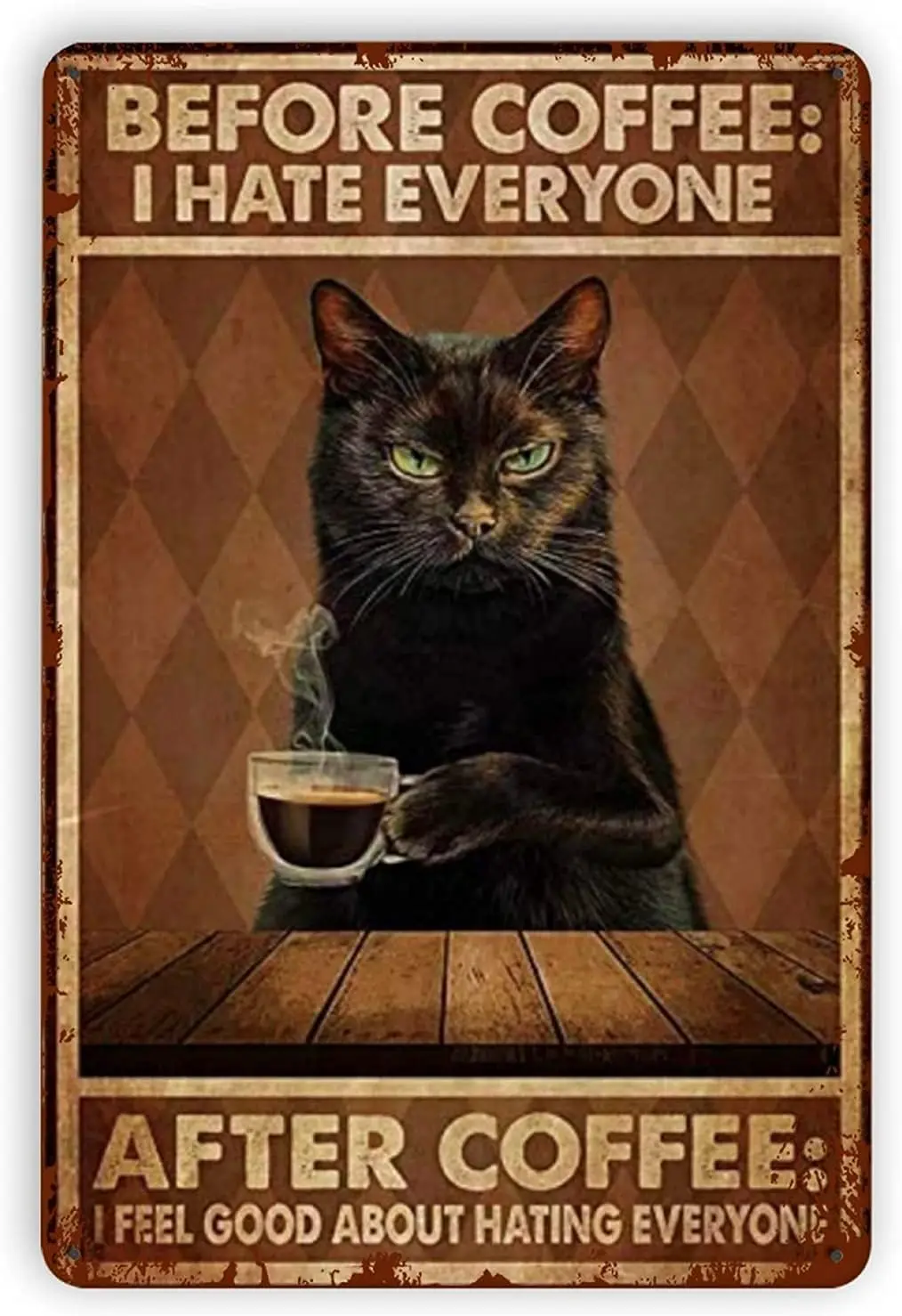Funny-Cat-Coffee-Metal-Tin-Sign-Vintage-Kitchen-Signs-Wall-Decor-Home ...