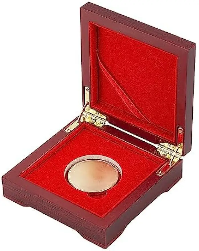 1pc Challenge Coin Wood Presentation Box Dark Red Square with Velvet ...