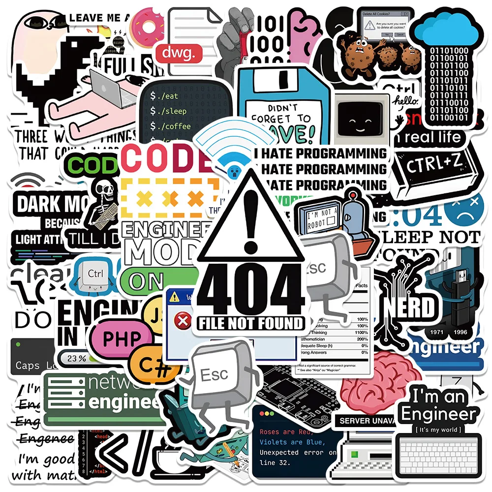 50PCS-Funny-404-Net-Programmer-Coder-Engineer-Meme-Stickers-Aesthetic-Fridge-Phone-Diary-Car ...