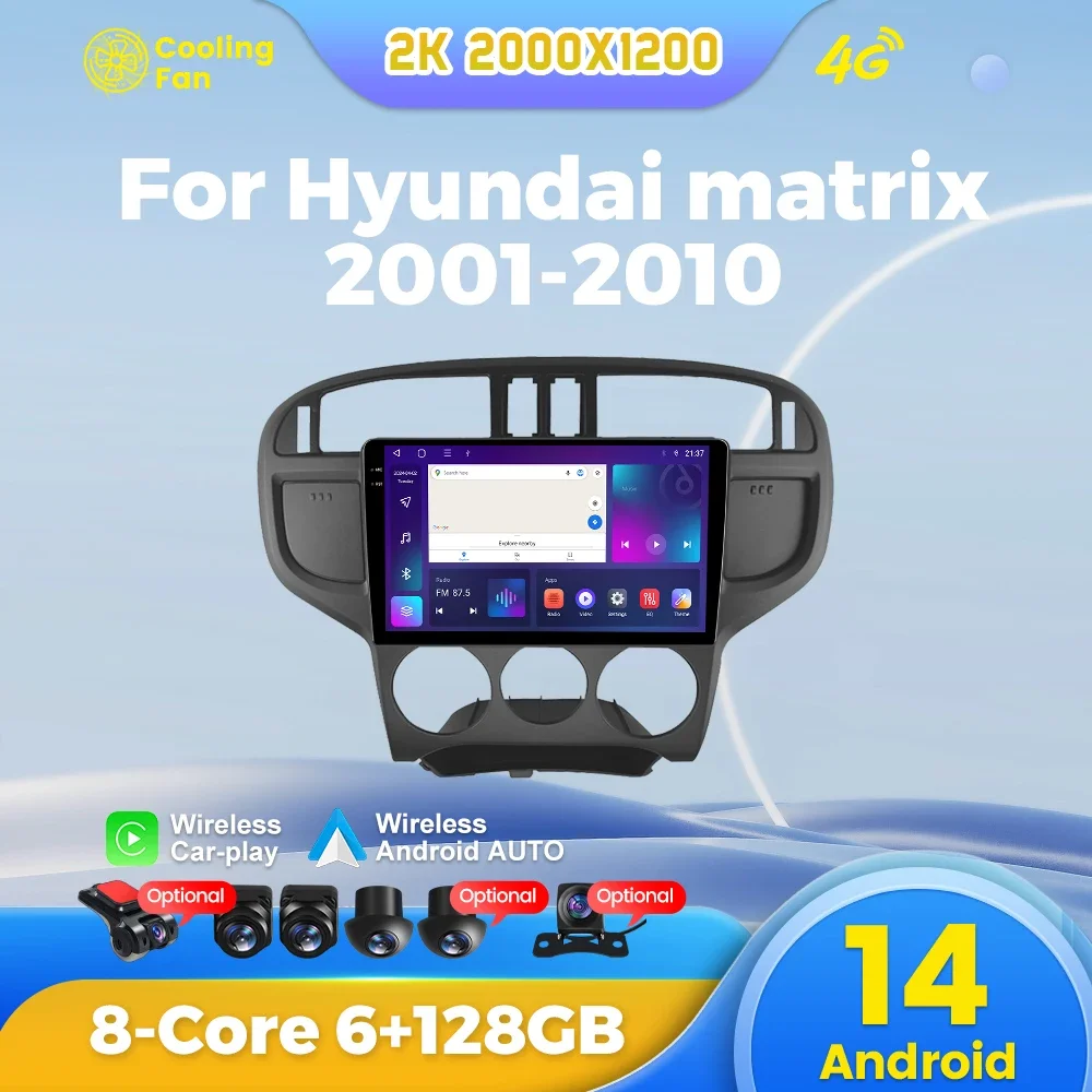 2K QLED Screen Android 14 All In One Car Radio For Hyundai matrix 2001 ...