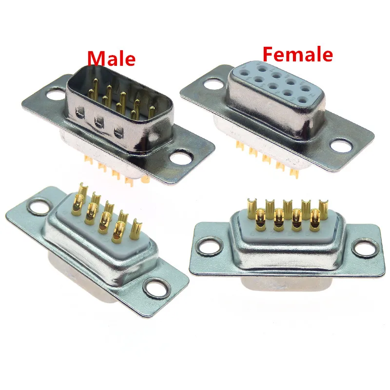 2PCS 3U Gold Plated Solid Pin DB9 MALE FEMALE Mount serial port ...