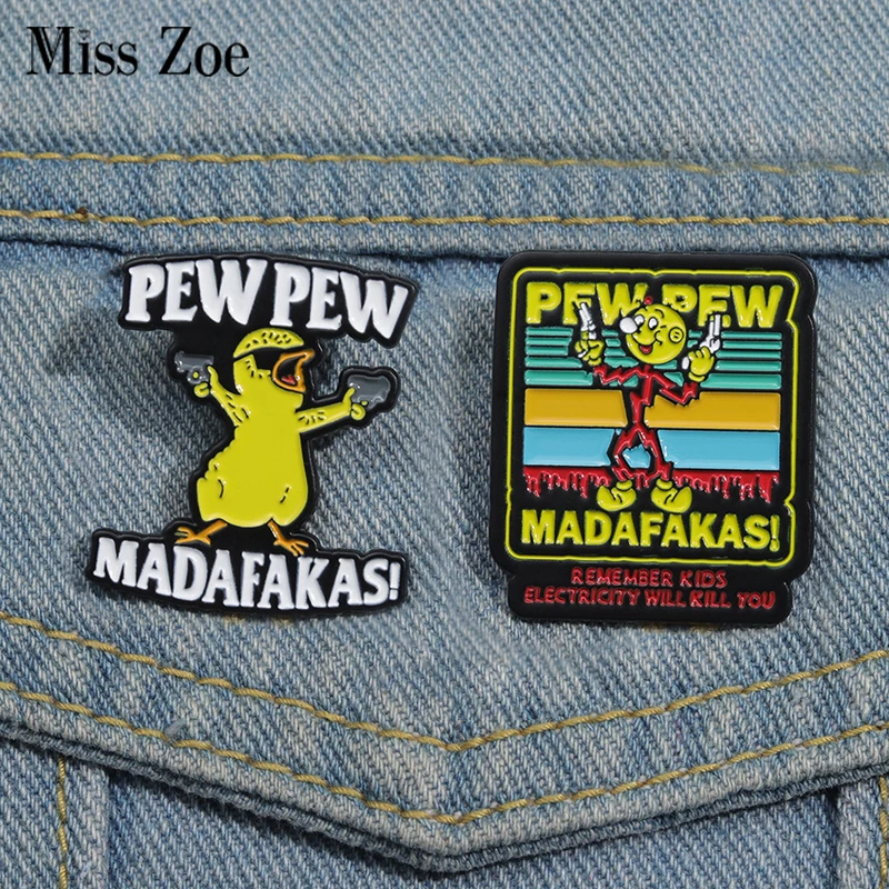 Cute-Chicken-Killer-Enamel-Pins-Custom-PEW-PEW-MADAFAKAS-Brooches-Lapel ...