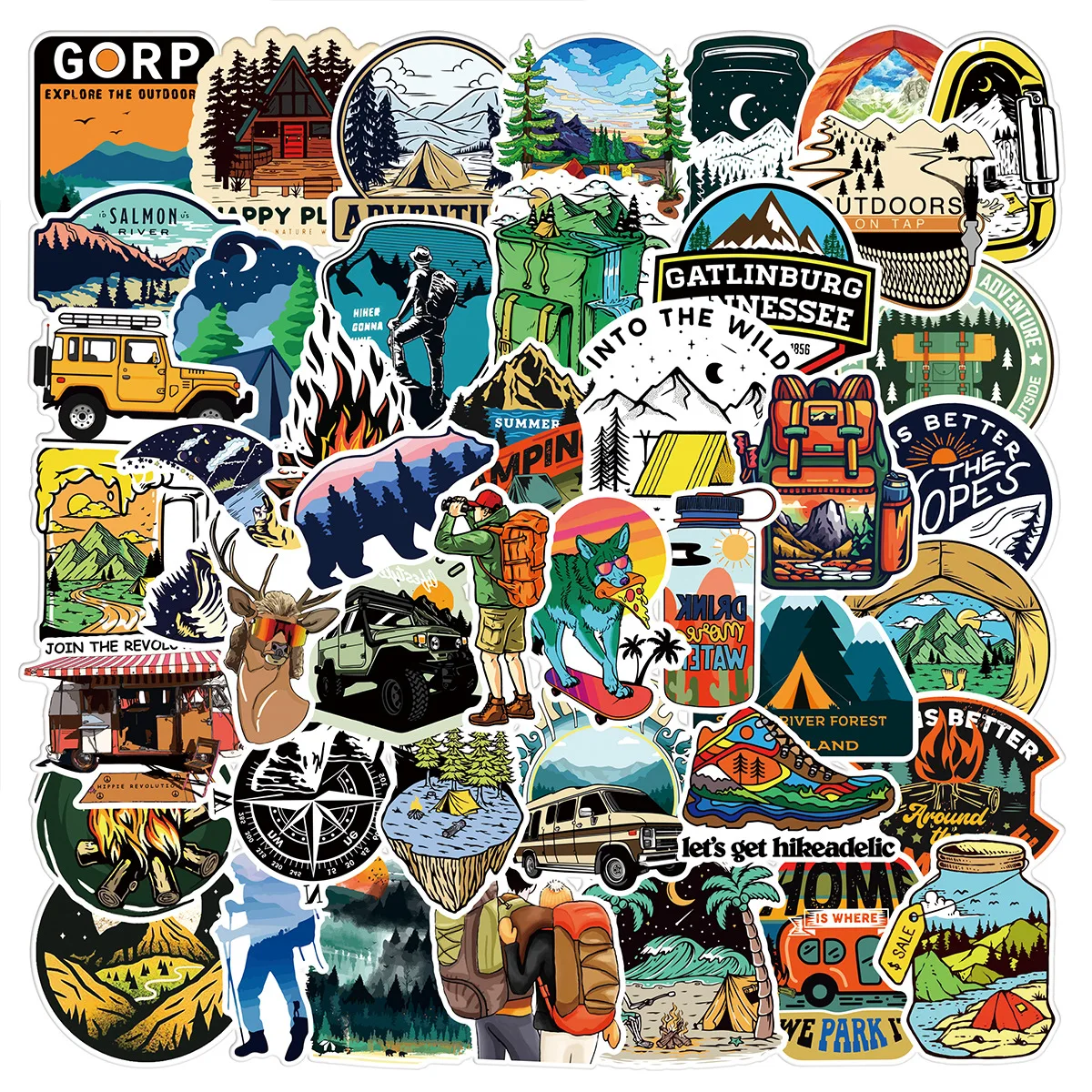 50pcs-Forest-Camping-Hiking-Outdoor-Stickers-Travel-Scenery-Decals ...